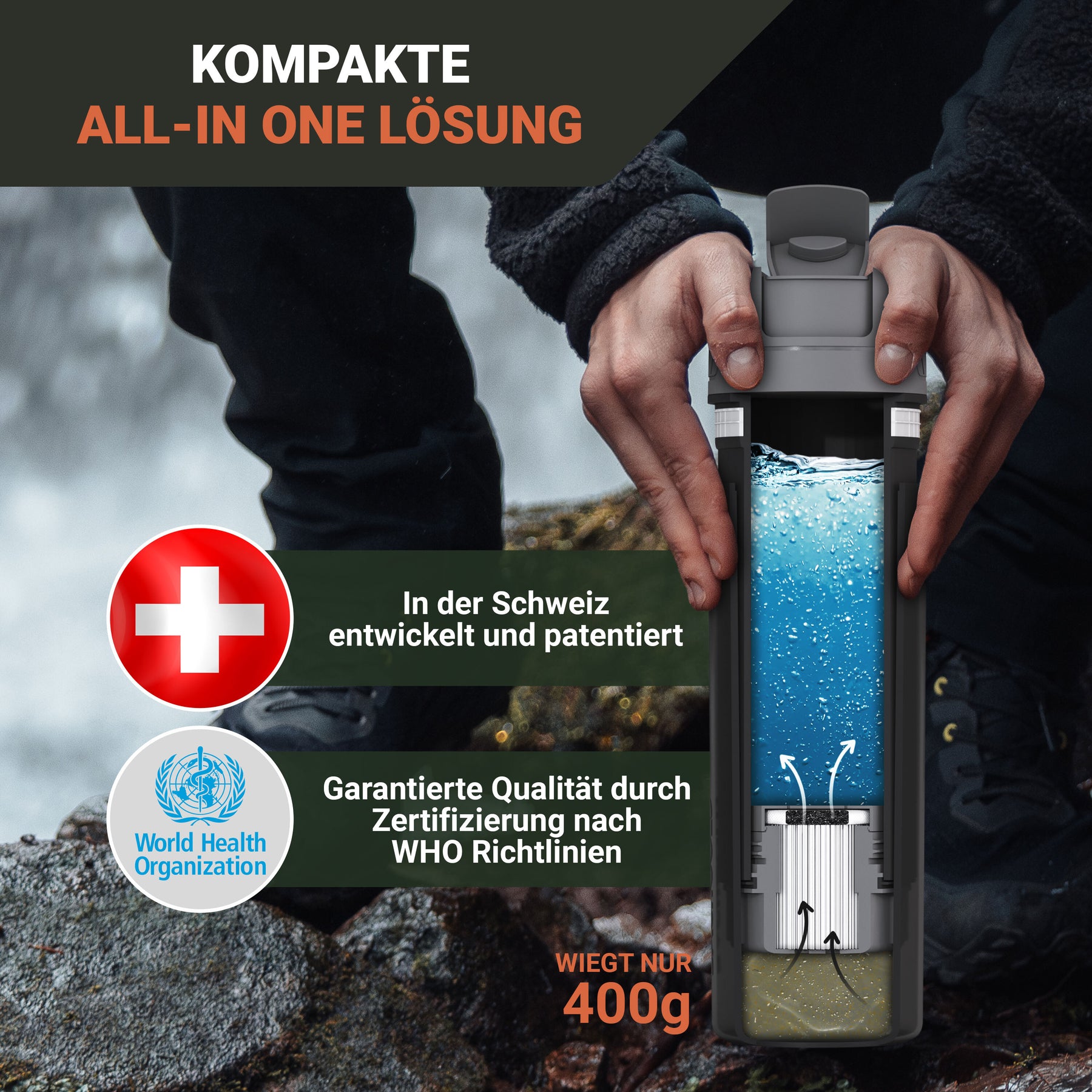 Profi Outdoor Wasserfilter Flasche | Bachgold®